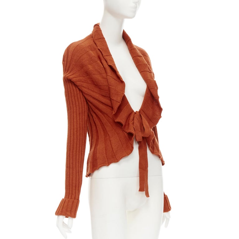 VALENTINO Roma Vintage 100% wool orange ribbed tie front cardigan FR40 ...