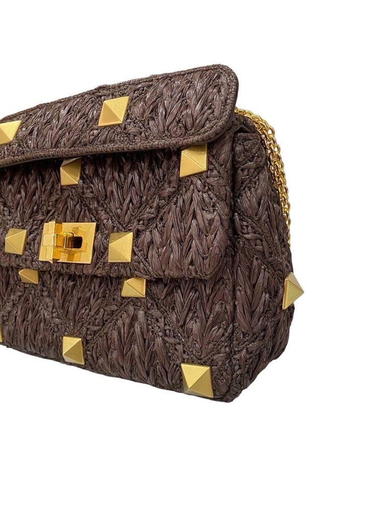 Valentino Roman Stud Brown Shoulder Bag Hay For Sale at 1stDibs