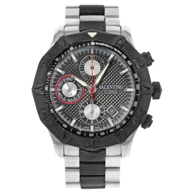 Valentino Rubber Bezel Chrono Black Steel Automatic Mens Watch ...