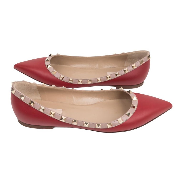Valentino Shoe Rockstud Red Ballet Flat 39 / 9 at 1stDibs
