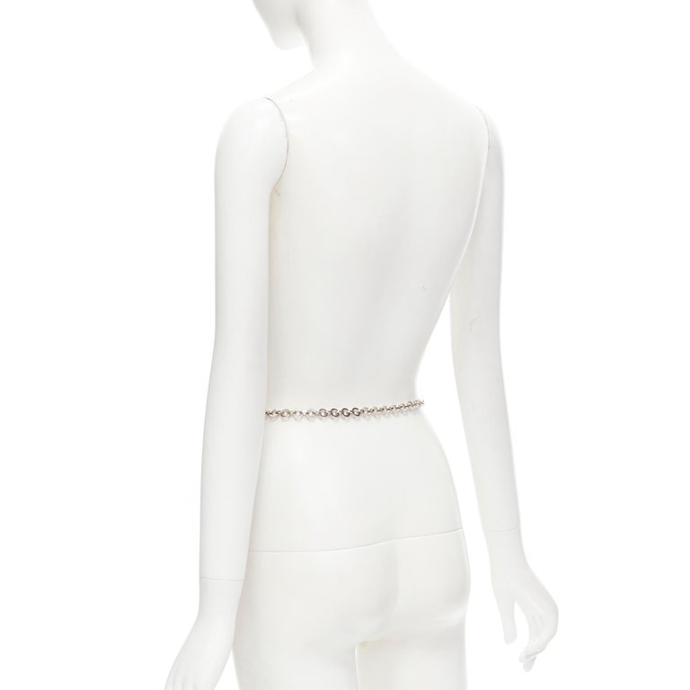 VALENTINO silver crystal embellished floral metal disk chain link belt ...