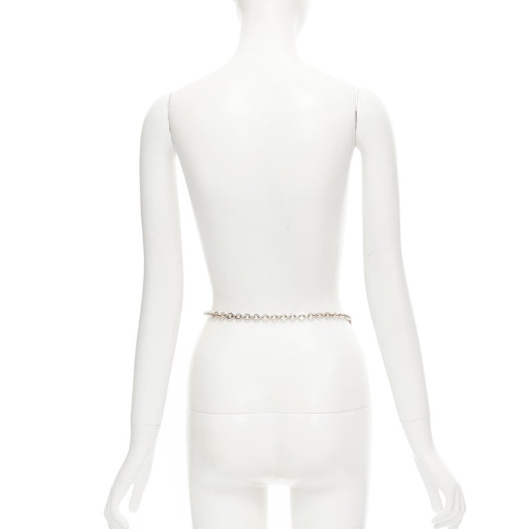 VALENTINO silver crystal embellished floral metal disk chain link belt ...