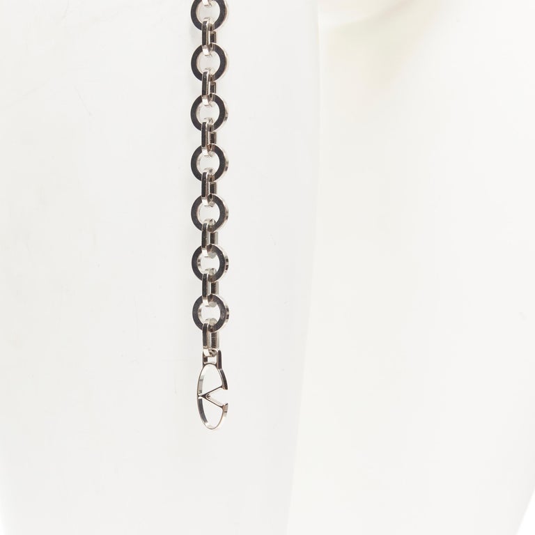 VALENTINO silver crystal embellished floral metal disk chain link belt ...