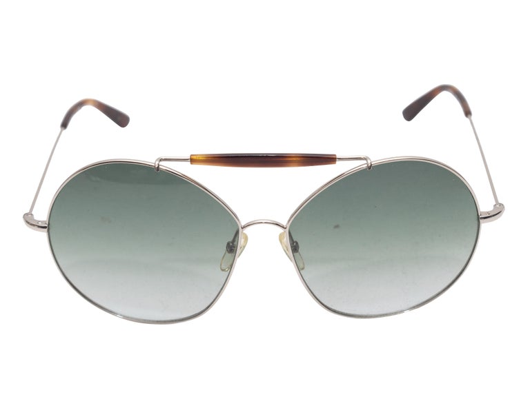 Valentino Silver-Tone Round Aviator Sunglasses For Sale at 1stDibs