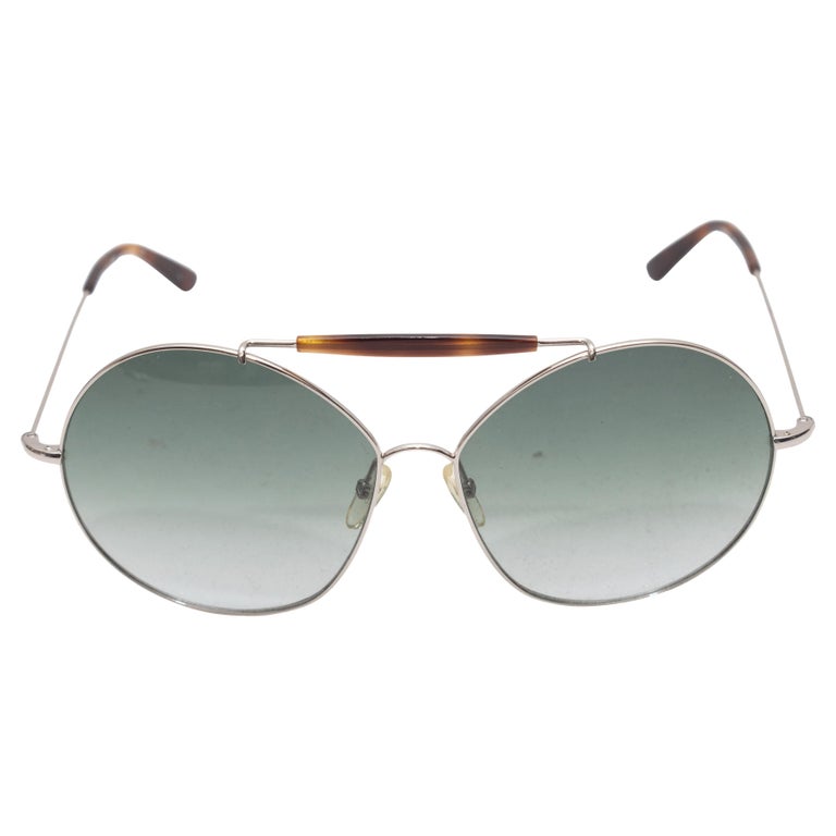 Valentino Silver-Tone Round Aviator Sunglasses For Sale at 1stDibs