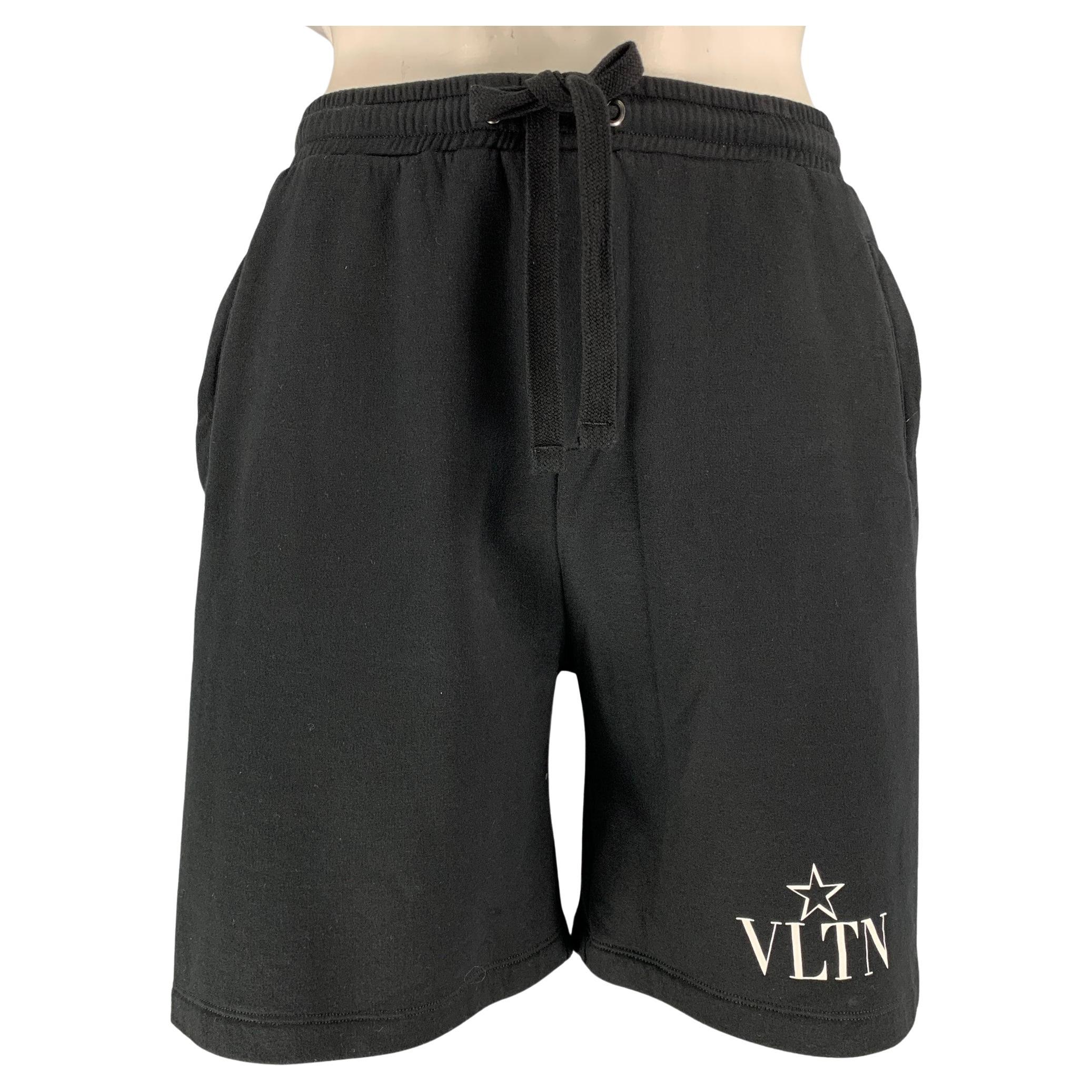VALENTINO Size L Black Solid Cotton Polyamide Elastic Waistband Shorts ...