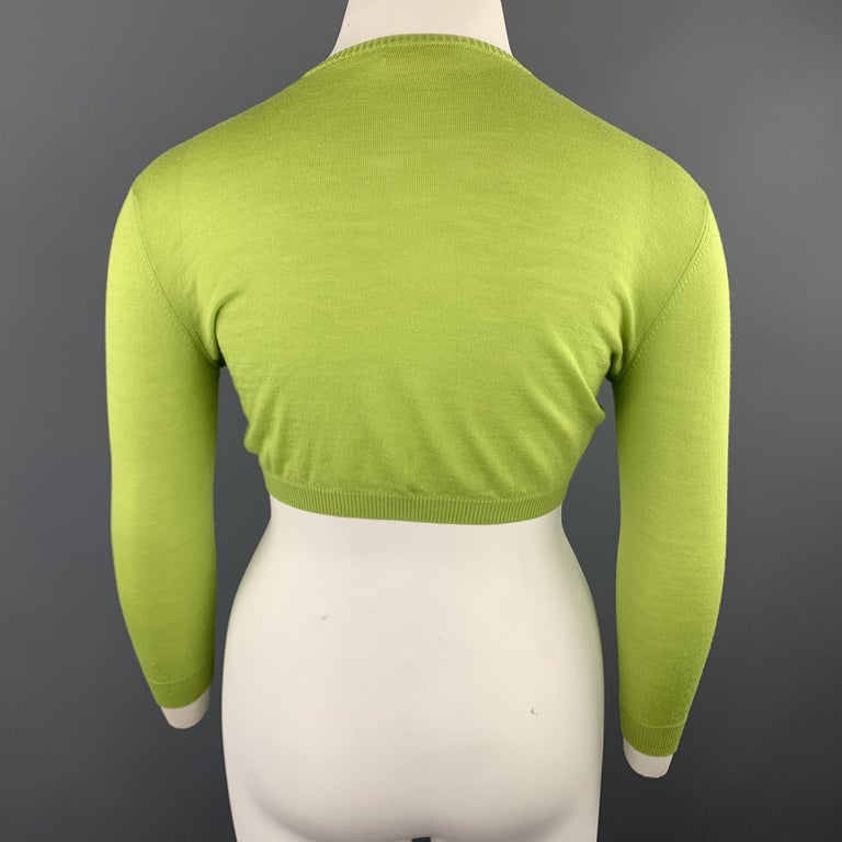 VALENTINO Size L Lime Green Wool Blend Cropped Cardigan For Sale at ...