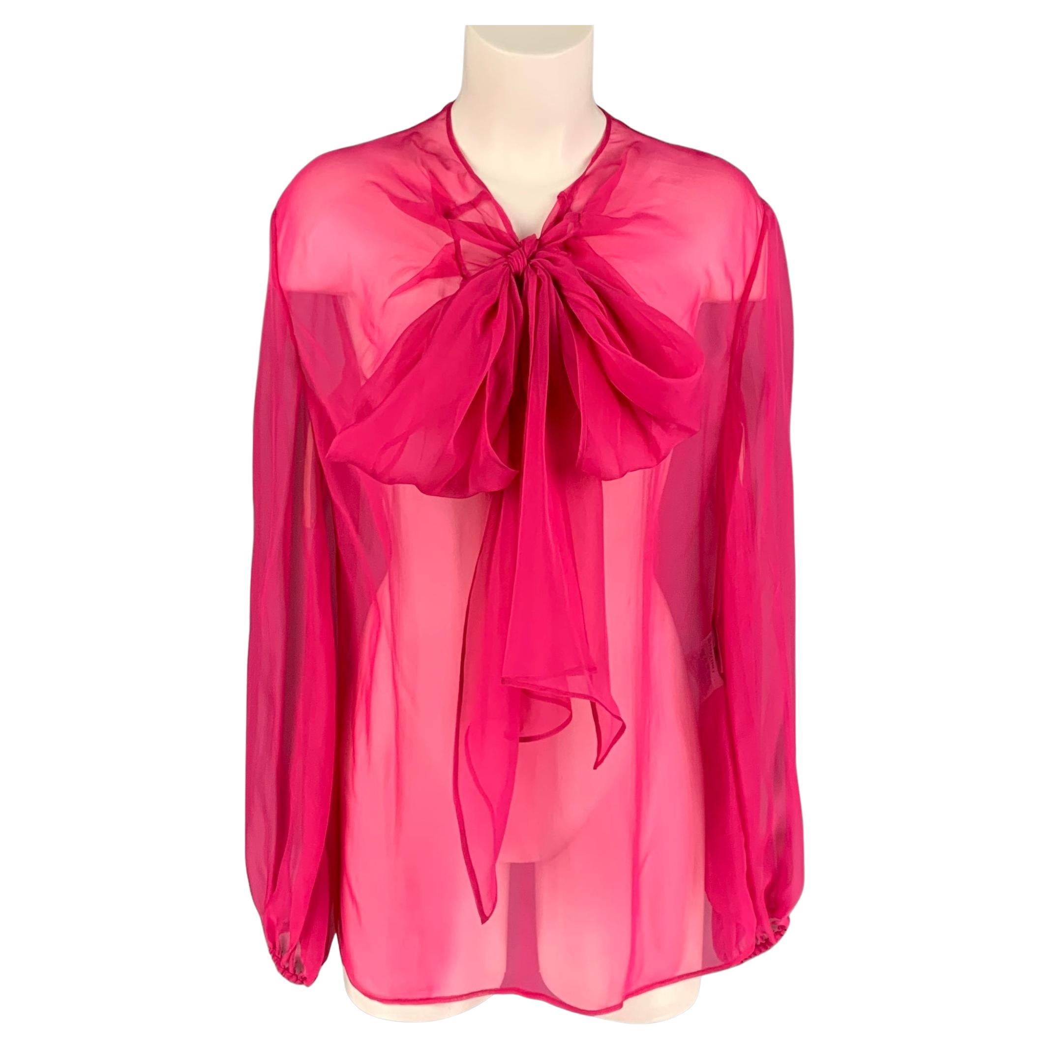 VALENTINO Size S Pink Silk See Through Bow Blouse at 1stDibs