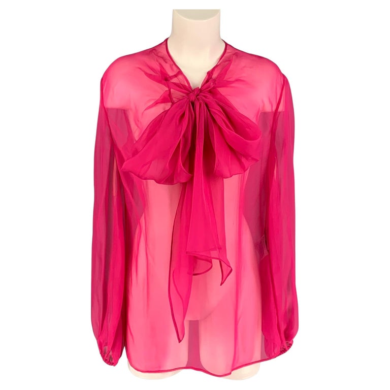 VALENTINO Size S Pink Silk See Through Bow Blouse at 1stDibs