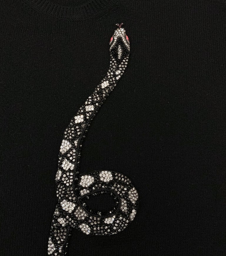 Valentino Snake Re-edition Embroidered Black Cashmere Sweater Limited ...