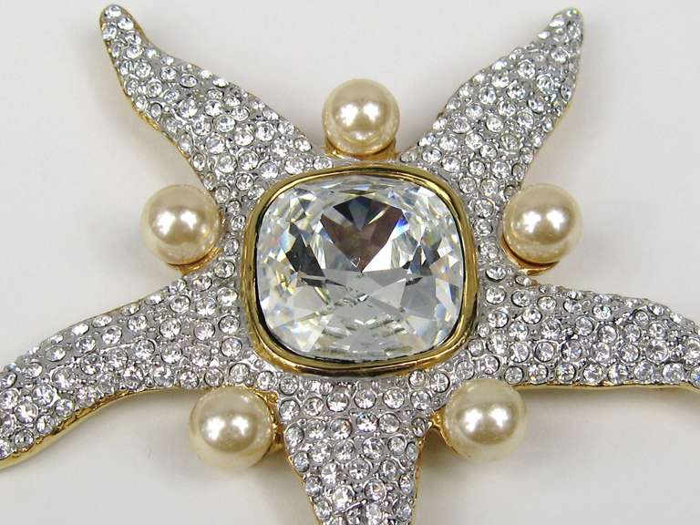 Valentino Starfish Brooch Crystal Pearl New Old Stock 1990s For Sale at ...