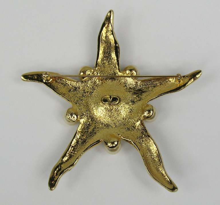 Valentino Starfish Brooch Crystal Pearl New Old Stock 1990s For Sale at ...
