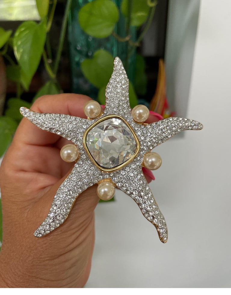 Valentino Starfish Brooch Crystal Pearl New Old Stock 1990s For Sale at ...