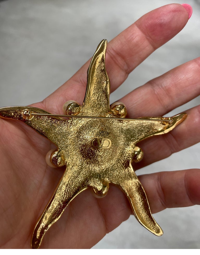 Valentino Starfish Brooch Crystal Pearl New Old Stock 1990s For Sale at ...
