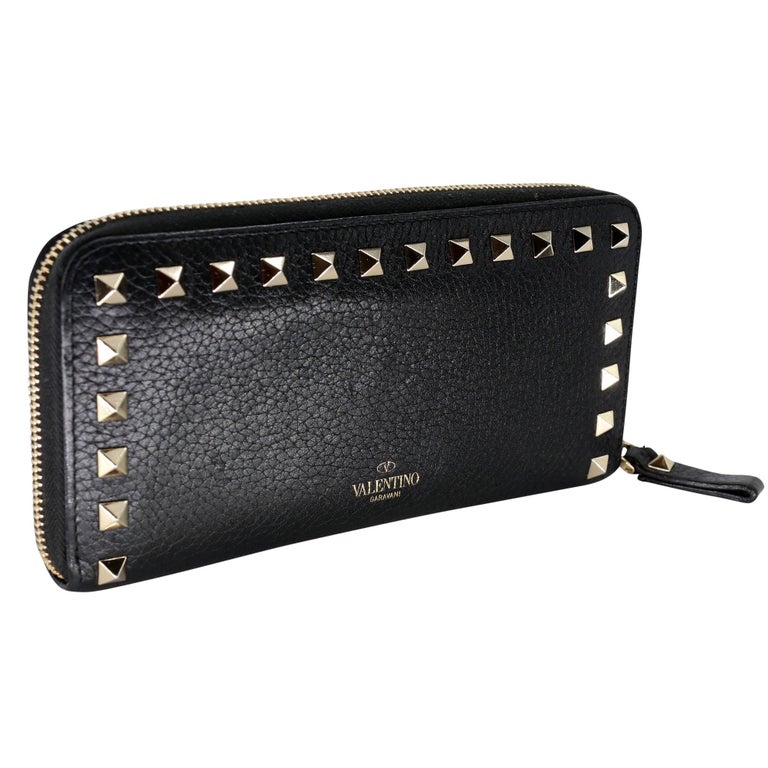 Valentino Studs Leather Zip Around Long Wallet VL-W1009P-0005 For Sale ...