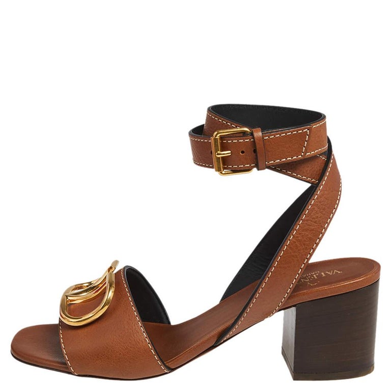 Valentino Tan Leather VLogo Ankle Wrap Sandals Size 38 at 1stDibs