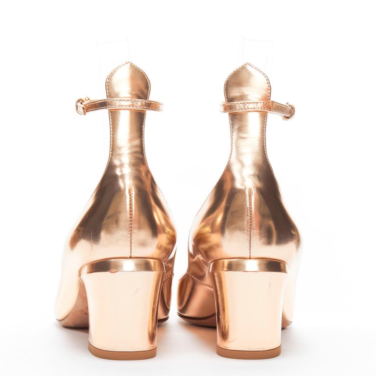 VALENTINO Tango metallic bronze leather ankle strap block heel pumps ...