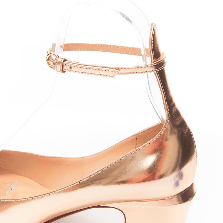 VALENTINO Tango metallic bronze leather ankle strap block heel pumps ...