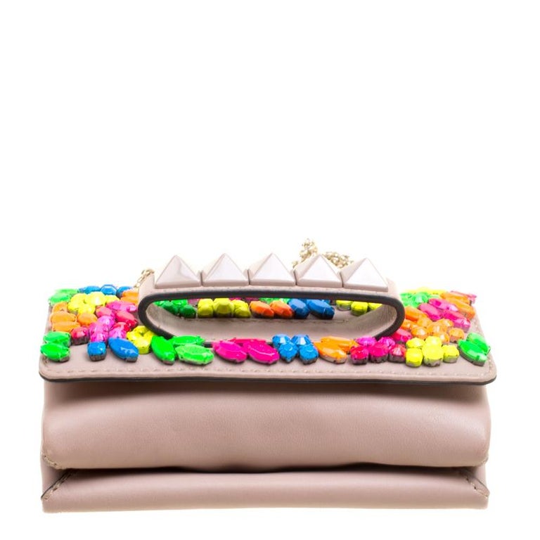 Valentino Taupe Leather Rockstud Va Va Voom Clutch Bag at 1stDibs
