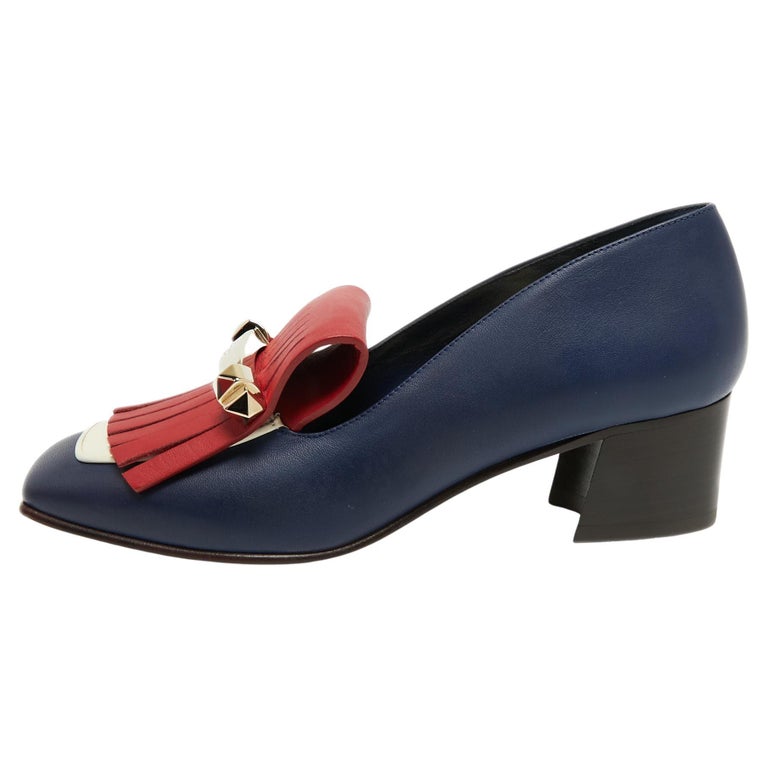 Valentino Tri Color Leather Fringe Uptown Loafer Pumps Size 36 For Sale ...