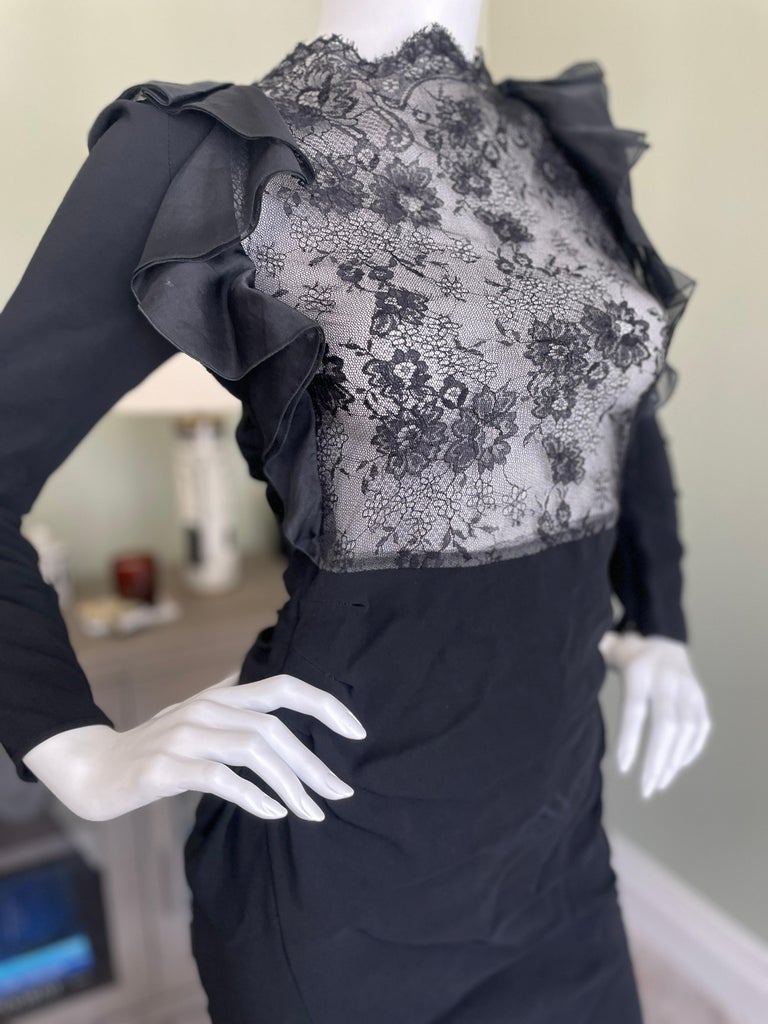 Valentino Vintage 1980's Revealing Sheer Lace Black Ruffled Silk ...