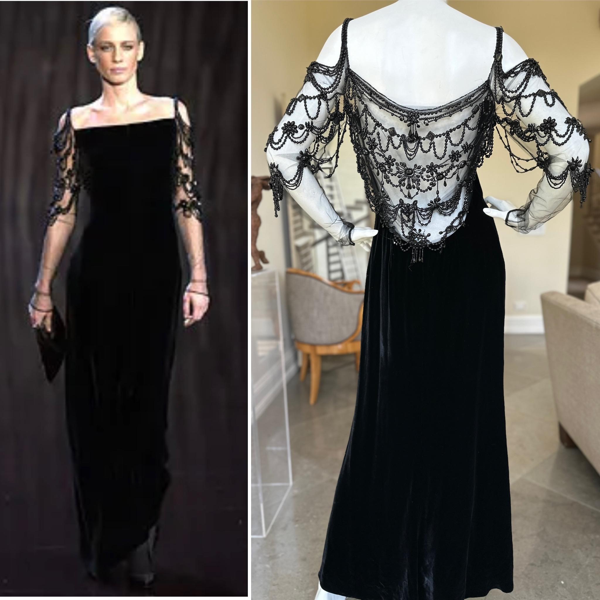 Valentino Vintage Black Velvet Evening Dress with Gorgeous Jet Beading ...