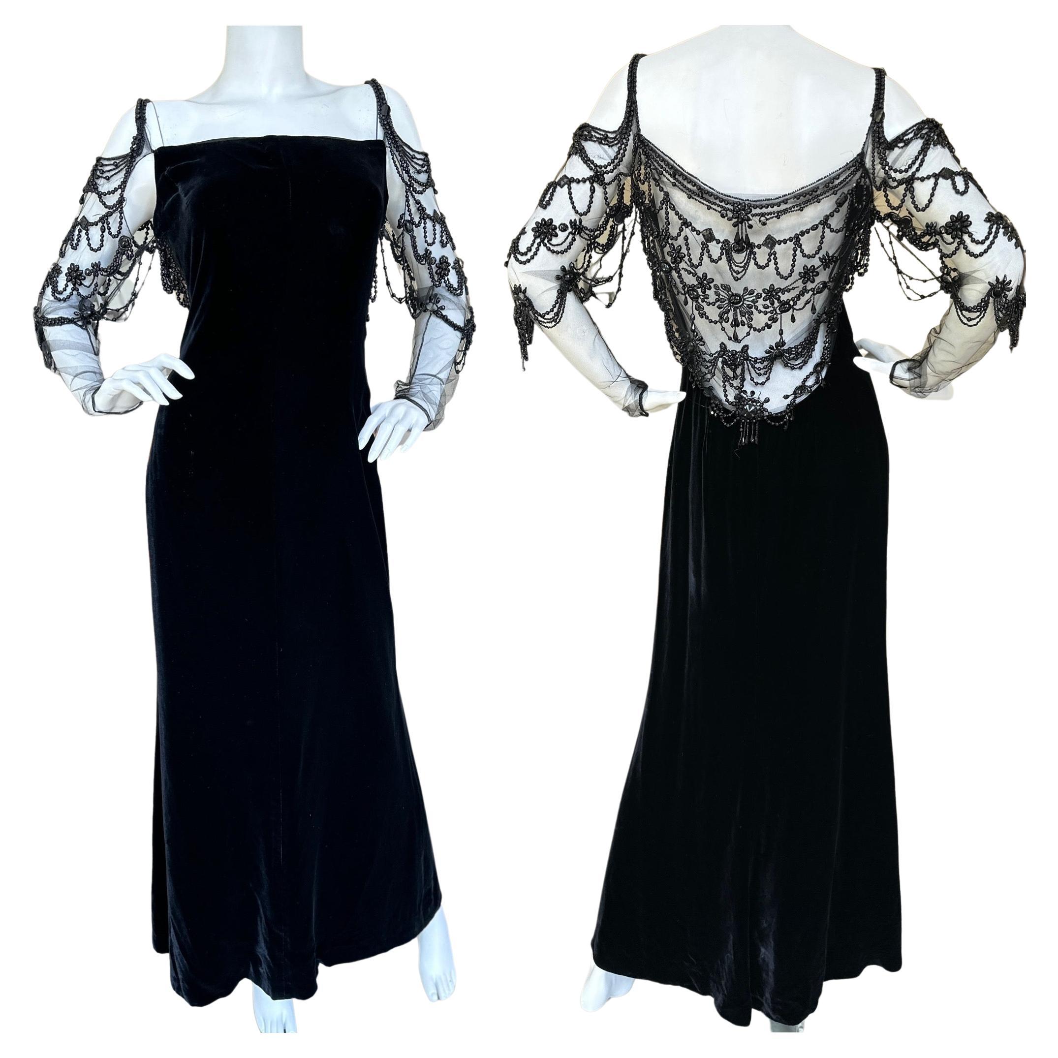 Valentino Vintage Black Velvet Evening Dress with Gorgeous Jet Beading ...