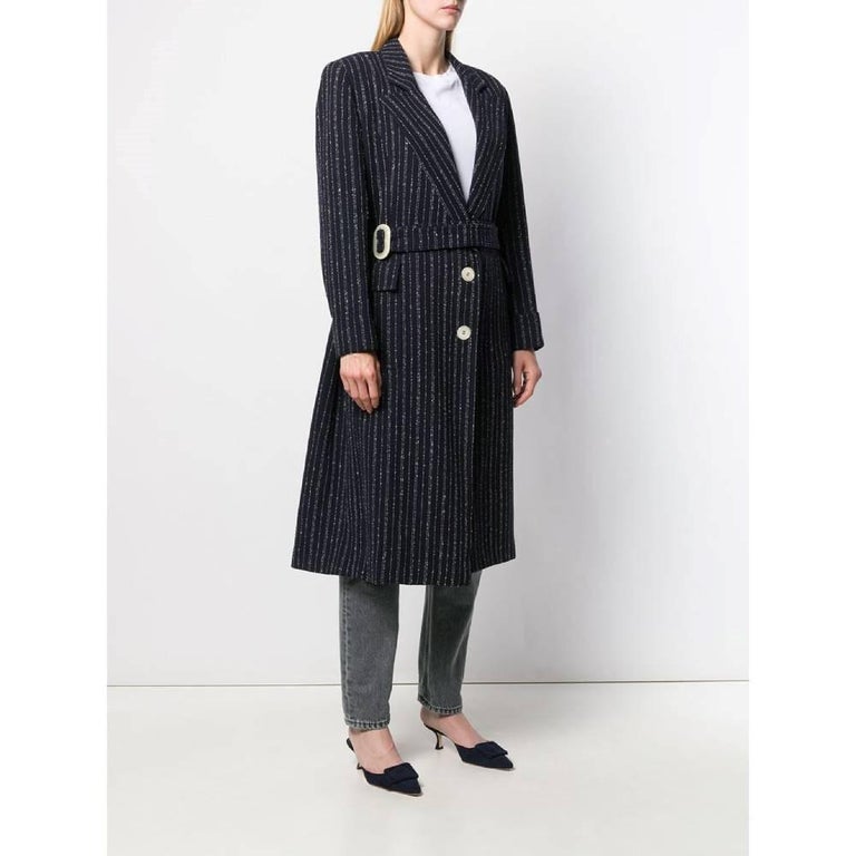 Valentino Vintage blue wool 80s coat with white stripes offset seam For ...