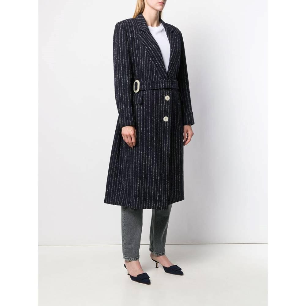 Valentino Vintage blue wool 80s coat with white stripes offset seam For ...