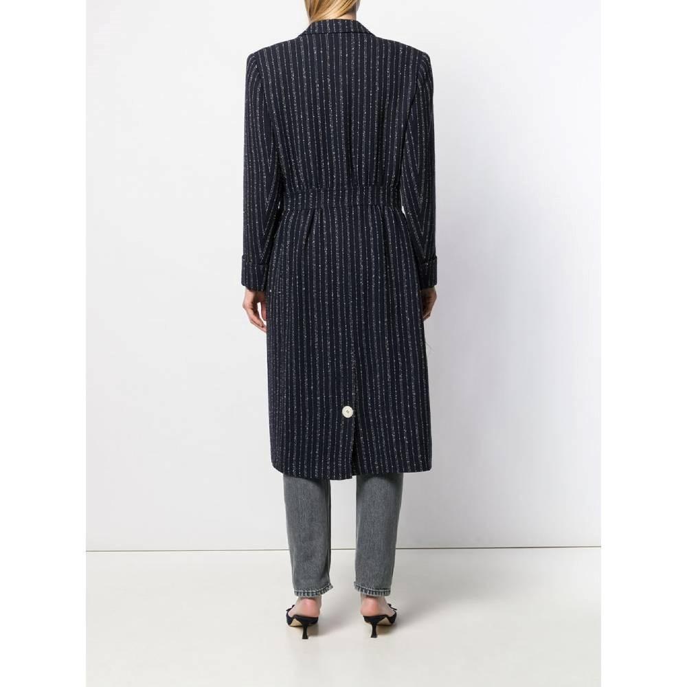 Valentino Vintage blue wool 80s coat with white stripes offset seam For ...
