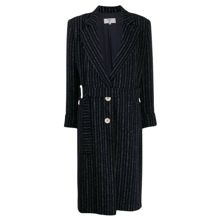 Valentino Vintage blue wool 80s coat with white stripes offset seam For ...