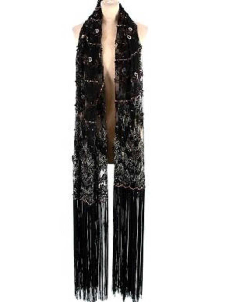 Valentino Vintage Embellished Fine Black Lace Evening Shawl For Sale at ...