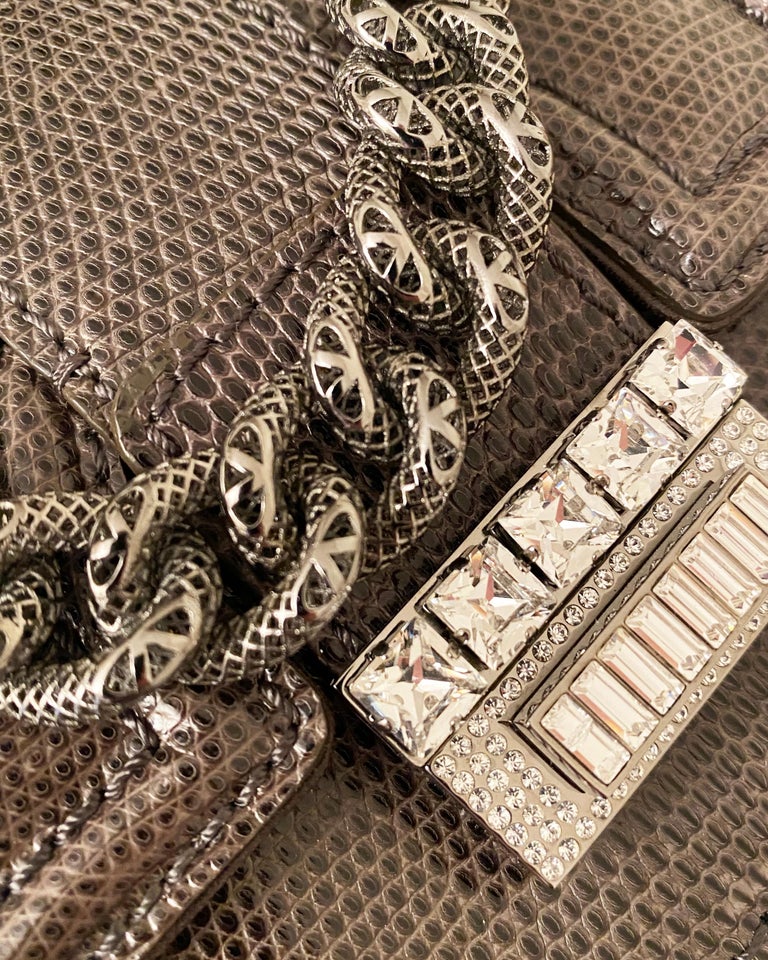 Valentino vintage mini crystal embellished lizard chain wristlet clutch ...