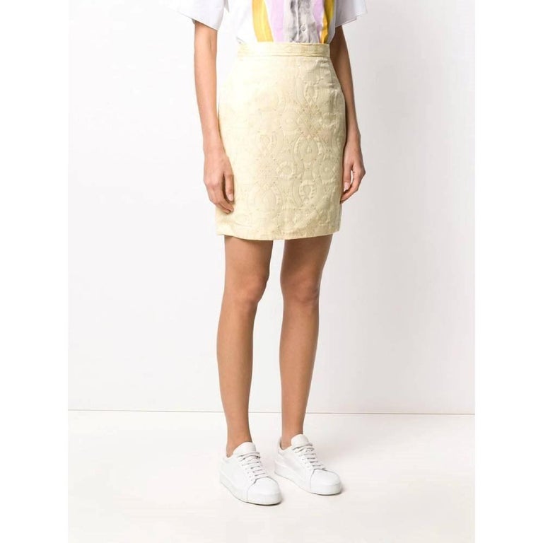 Valentino Vintage pastel yellow jacquard cotton mini 80s skirt For Sale ...