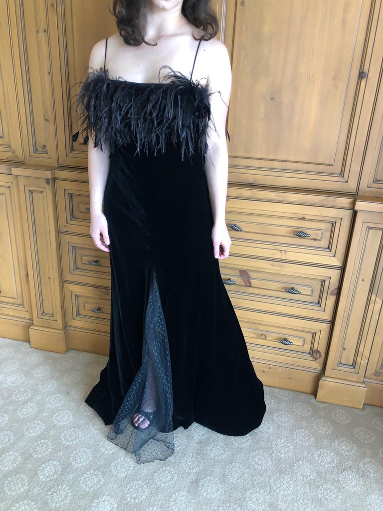 Valentino Vintage Velvet Feather Trimmed Evening Dress w Matching ...