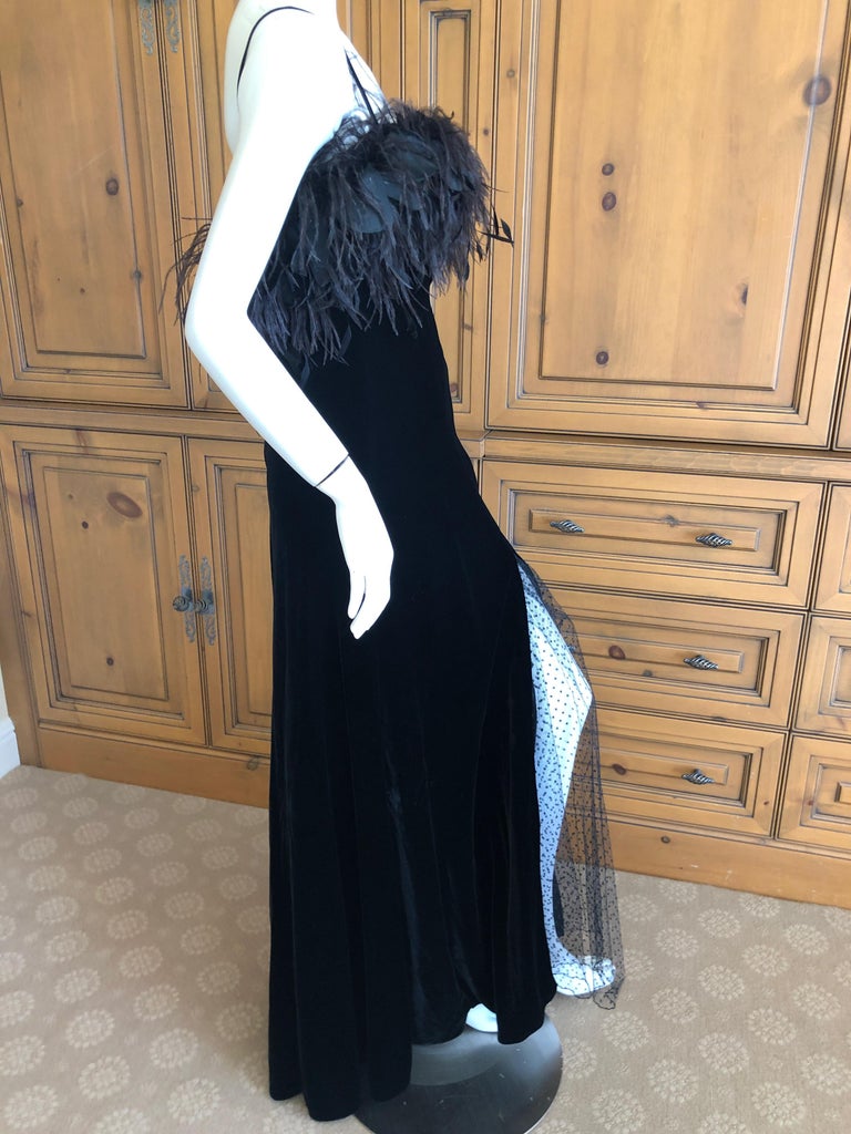 Valentino Vintage Velvet Feather Trimmed Evening Dress w Matching ...