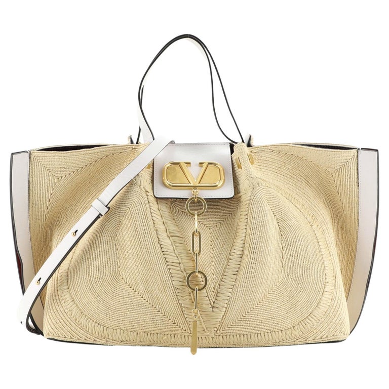 Valentino VLogo Escape Tote Raffia with Leather Medium at 1stDibs
