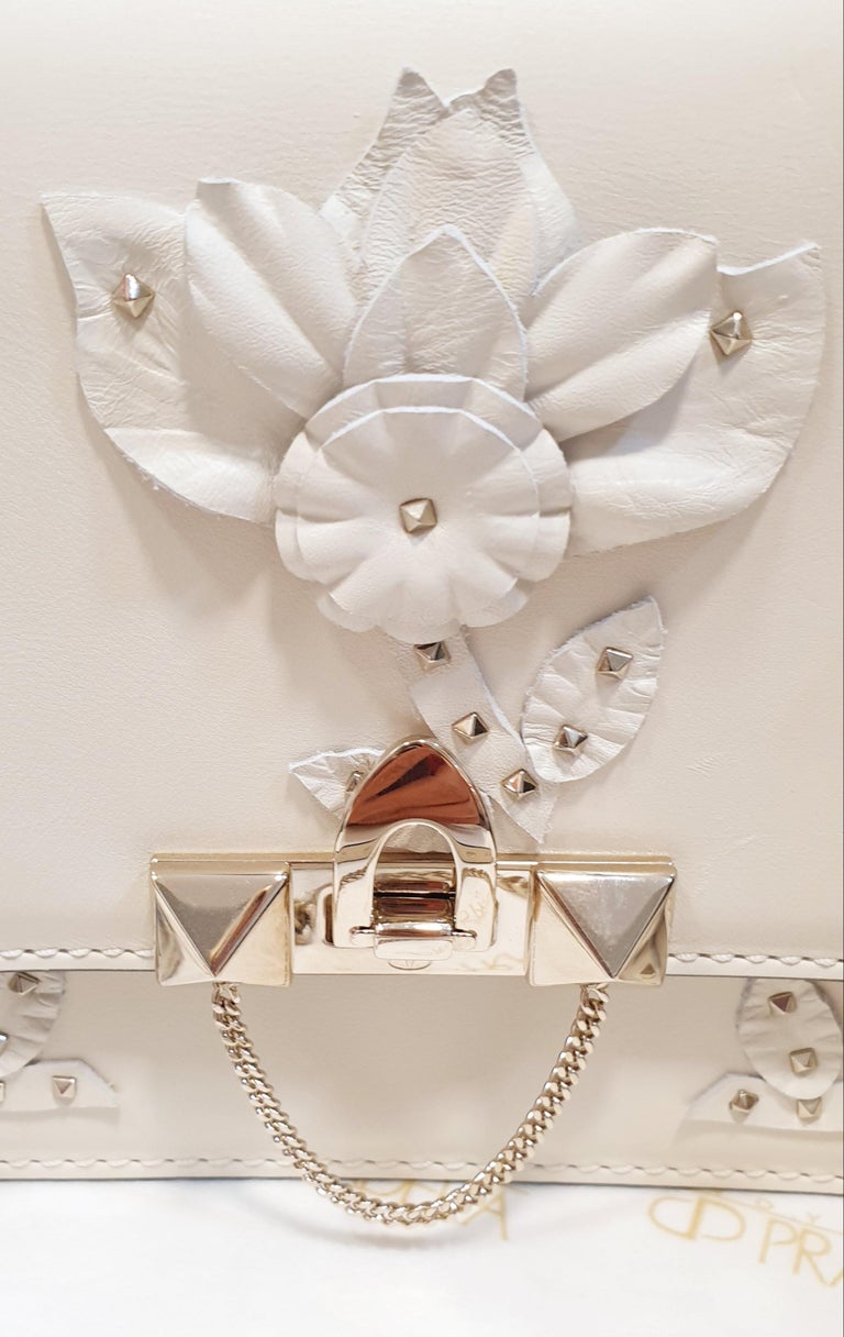 VALENTINO white beige leather FLOWER Flap Shoulder Bag at 1stDibs