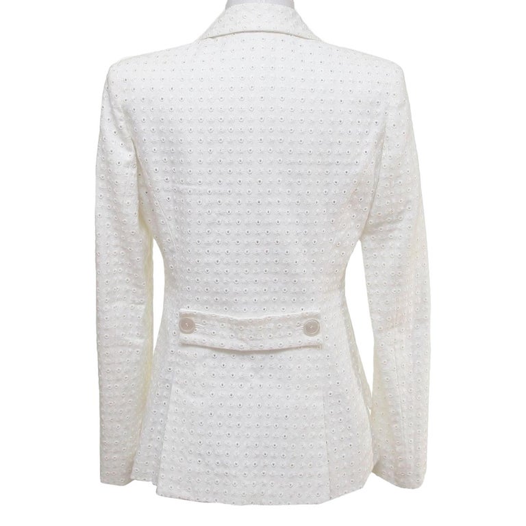 Valentino White Blazer Jacket Eyelet Cotton Viscose Long Sleeve Lined ...