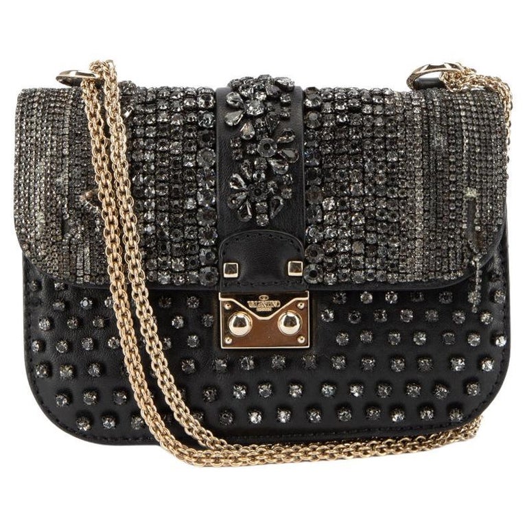 Valentino Women's Black Embellished Glam Lock Crossbody For Sale at 1stDibs