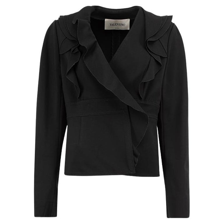 Valentino Women's Black Ruffle Accent Fitted Blazer For Sale at 1stDibs