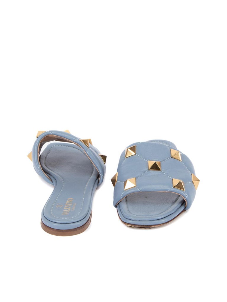 Valentino Women's Blue Leather Quilted Rockstud Slides For Sale at 1stDibs