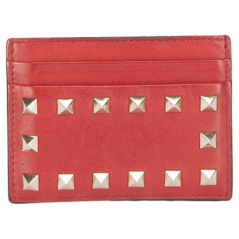 Valentino Women's Red Leather Rockstud Cardholder at 1stDibs