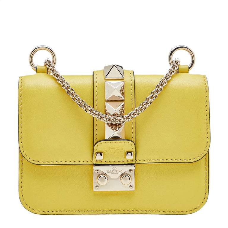 Valentino Yellow Leather Mini Glam Lock Shoulder Bag at 1stDibs