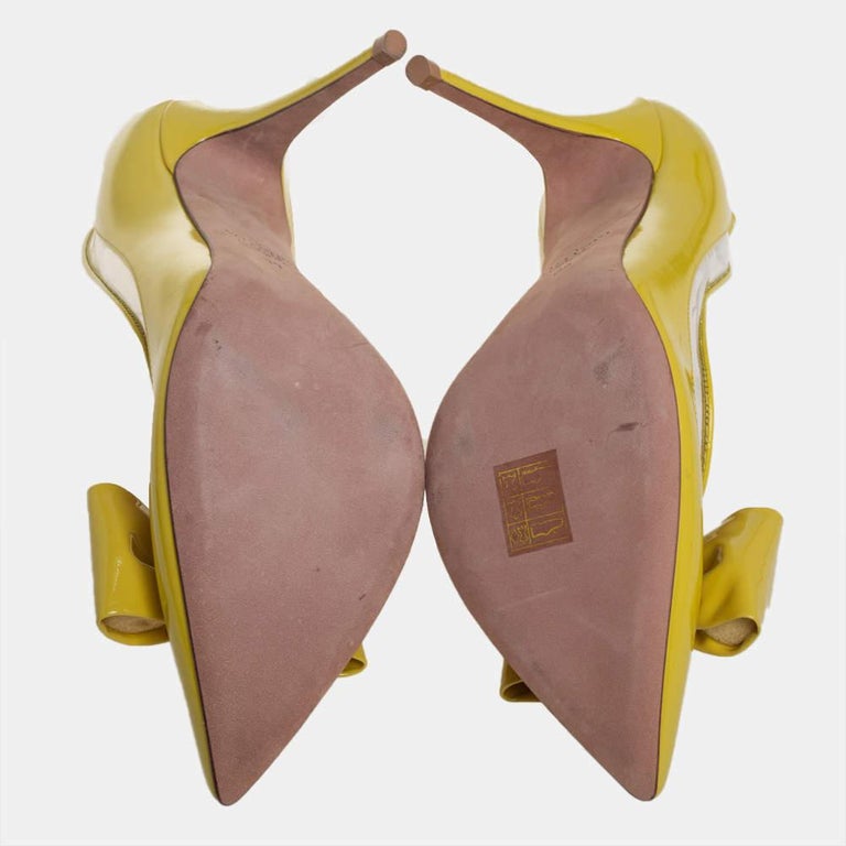 Valentino Yellow Patent Leather And PVC Bow Pointed Toe Pumps Size 39 ...