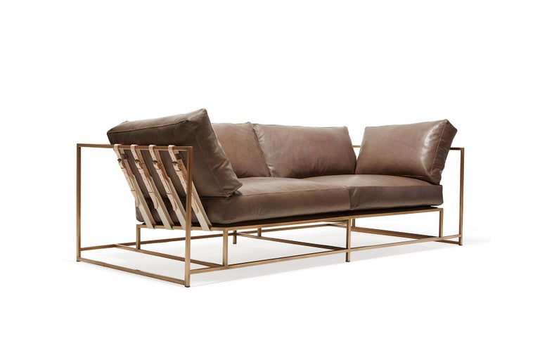 Valhalla Dove Leather and Antique Brass Two-Seat Sofa For Sale at ...