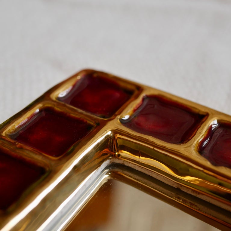 Vallauris Ceramic Mirror by François Lembo, Gold and Red, 1960s For ...