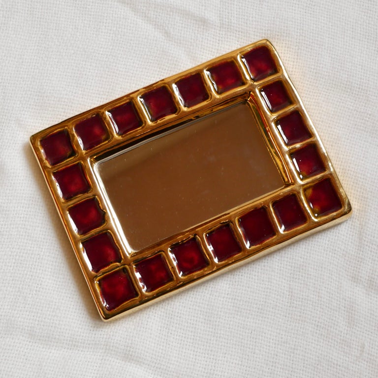 Vallauris Ceramic Mirror by François Lembo, Gold and Red, 1960s For ...