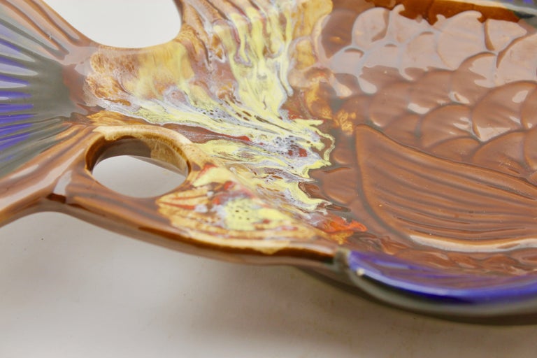 Vallauris 'France' Pottery Ceramic Fish Shape in Colors Brown and Blue ...