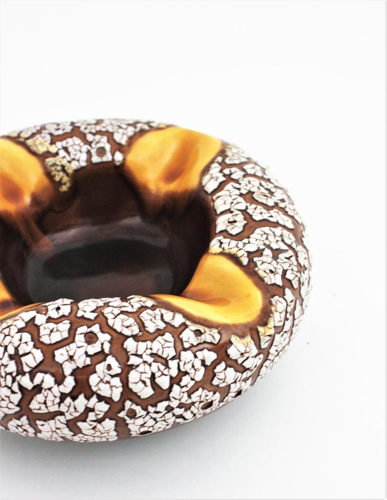 Vallauris Yellow White Brown Ceramic Fat Lava Round Ashtray / Bowl ...